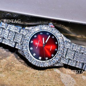 Accessories | Full Iced Out Red Face Stylish Luxury Party Watch | Poshmark